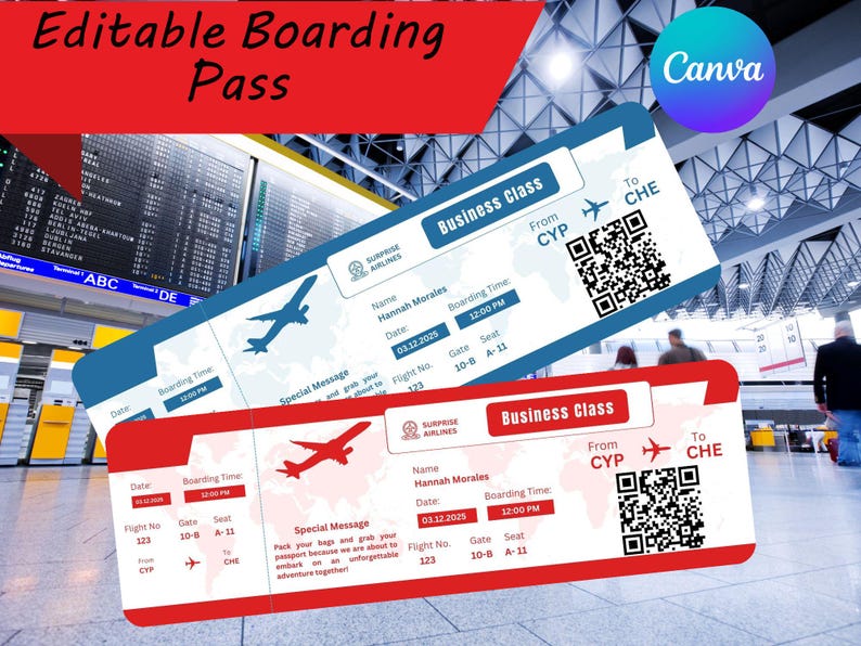 Printable Boarding Pass Airline Ticket Gift Surprise Trip Reveal ...