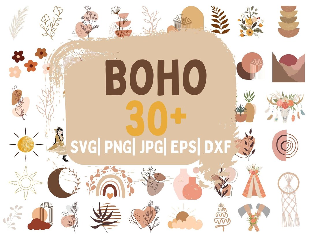 Boho Elements Graphics Bundle: Abstract Flowers, Shapes Clipart ...