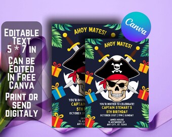 Editable Pirate Birthday Invitation, Ahoy Matey Party Invite, Printable ...