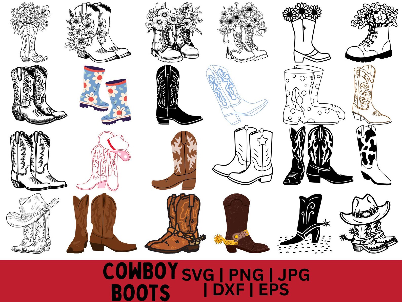 Cowboy Boots and Hat Svg Bundle, Cowgirl Boot Svg, Dxf, Png, Jpg ...