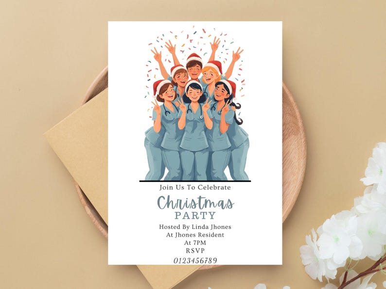 Nurses Christmas Party Invitation | Editable Holiday Invite (digital ...