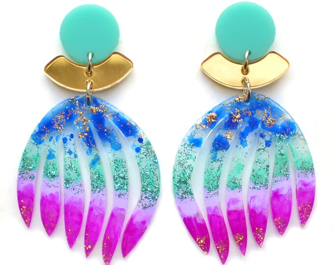 Laser Cut Acrylic Earring, Gold Statement Earrings, Purple Earring ...