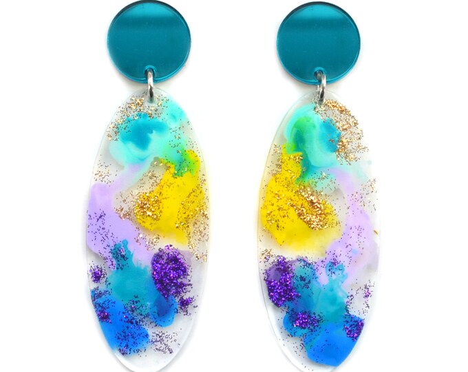 Blue Resin Earring, Pastel Earring, Statement Earring, Abstract ...