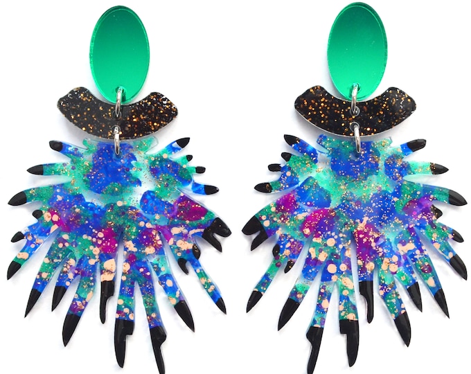 Green Resin Statement Earring, Laser Cut Geometric Earring, Abstract ...