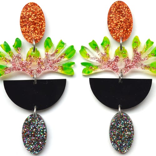 Green Resin Statement Earring Laser Cut Geometric Earring - Etsy