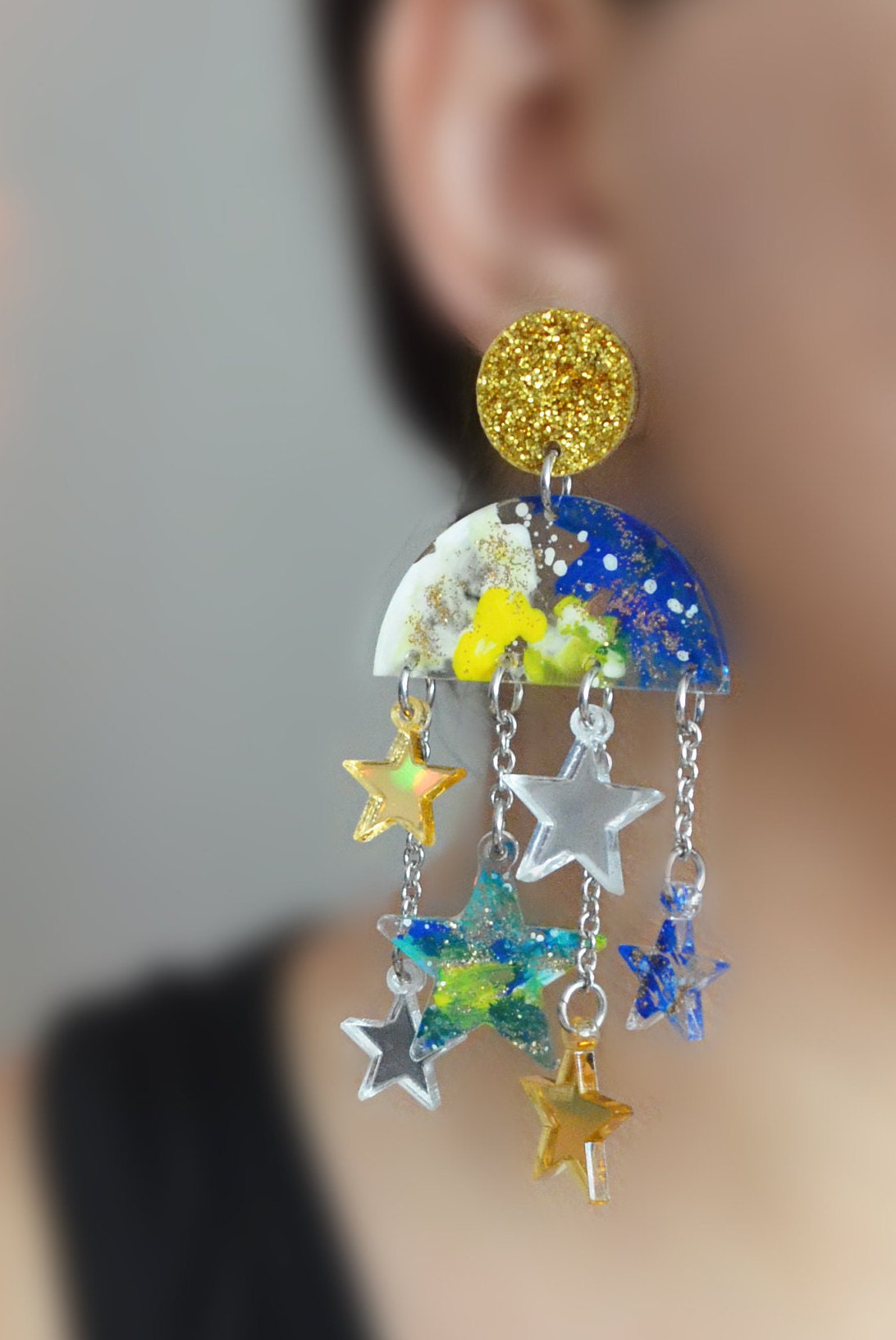 Star Earring Acrylic Earring Statement Earrings Moon | Etsy