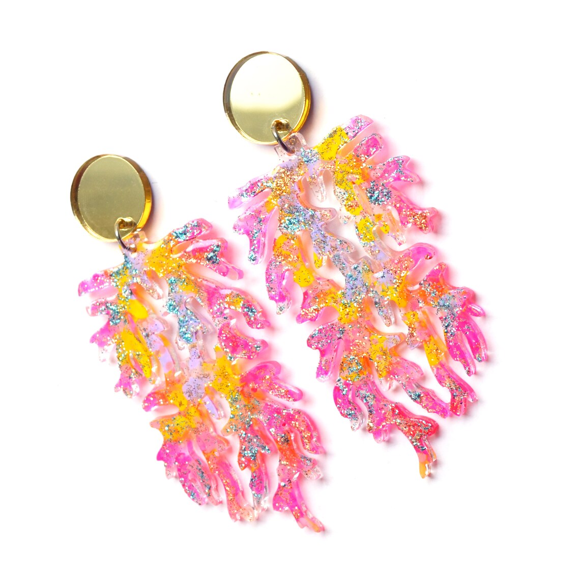 Coral Earring Laser Cut Earring Neon Acrylic Earring Glitter - Etsy