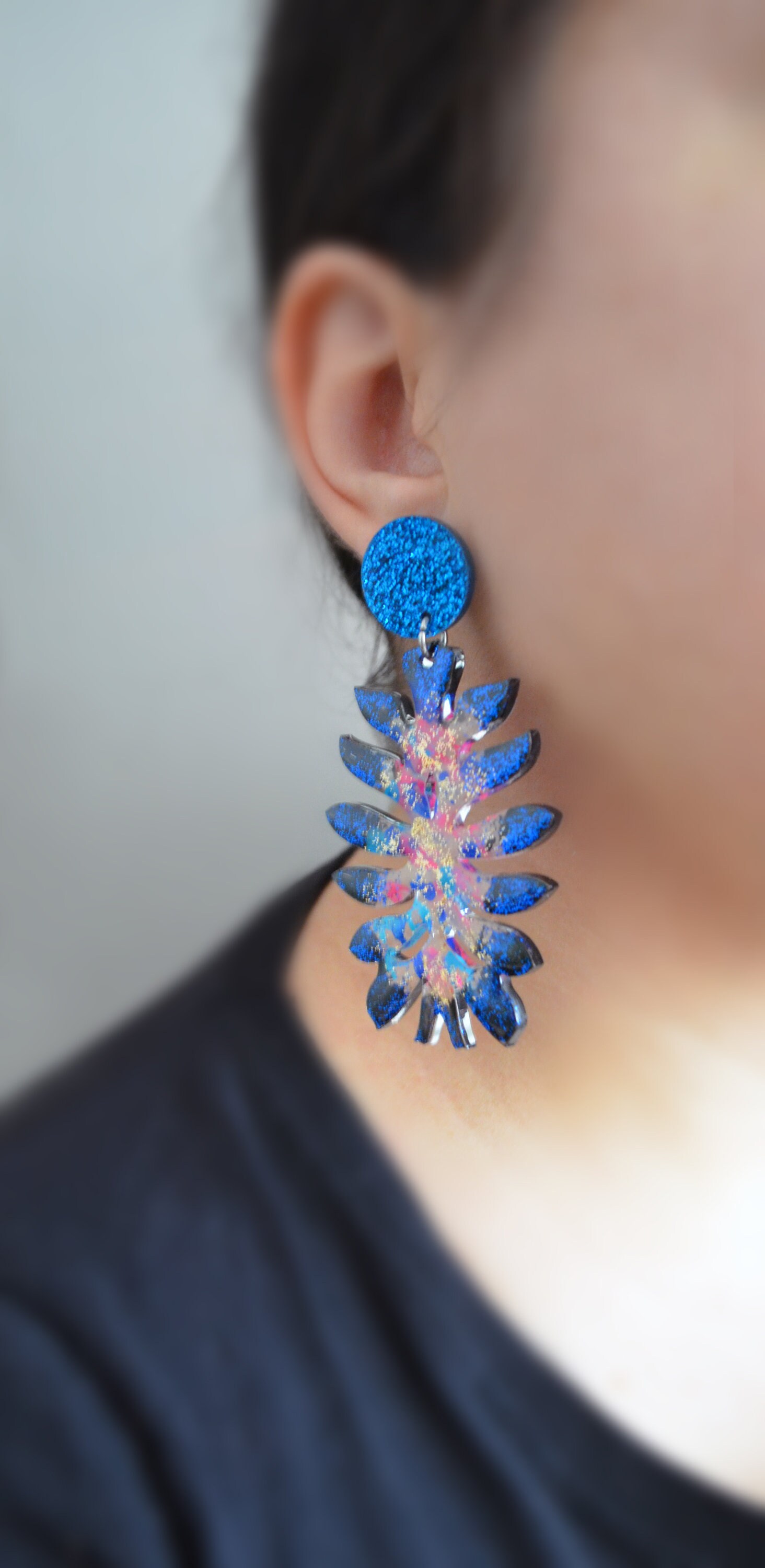 Flower Earring Glitter Acrylic Earrings Statement Earring | Etsy