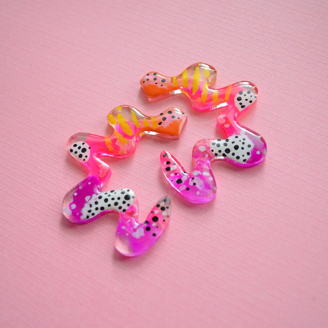 Squiggle Stud Earrings, Abstract Art Earrings, Orange and Pink Wavy ...