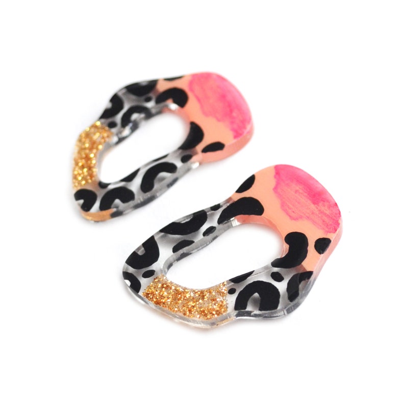 Pink Geometric Earring Stud Earring Leopard Earring Small - Etsy
