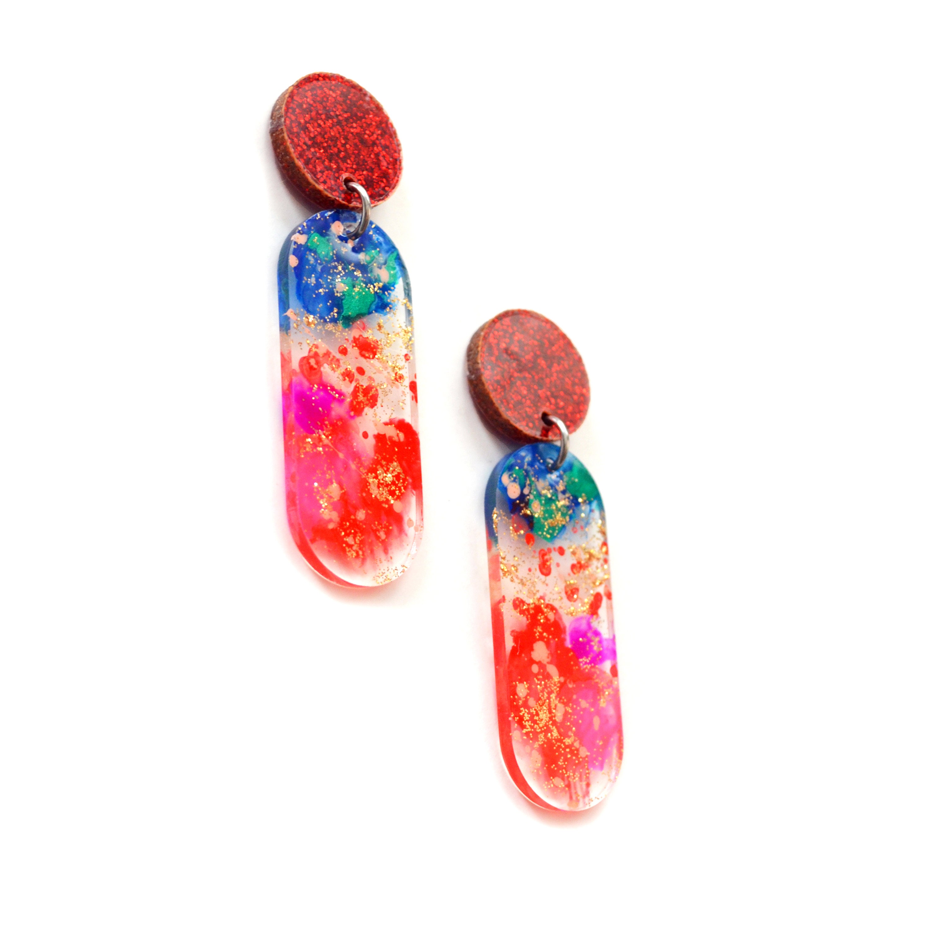 Oval Resin Earrings, Colorful Geometric Earring, Red Statement Earring ...