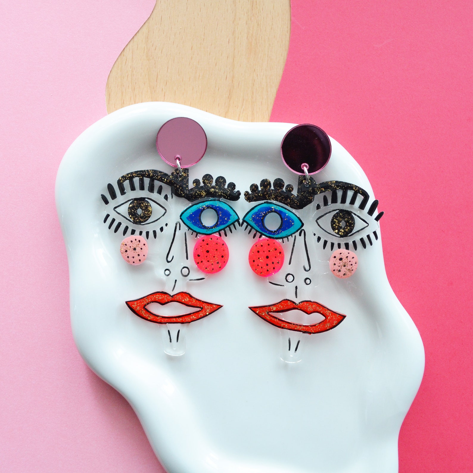 Abstract Face Earrings, Statement Earring, Resin Earrings, Laser Cut ...