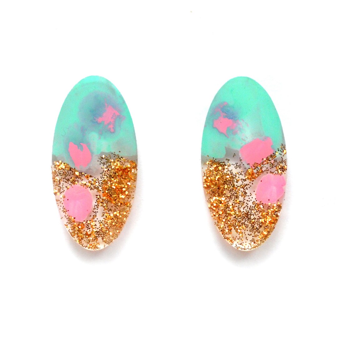 Acrylic Stud Glitter Resin Earrings Oval Stud Earrings Laser - Etsy