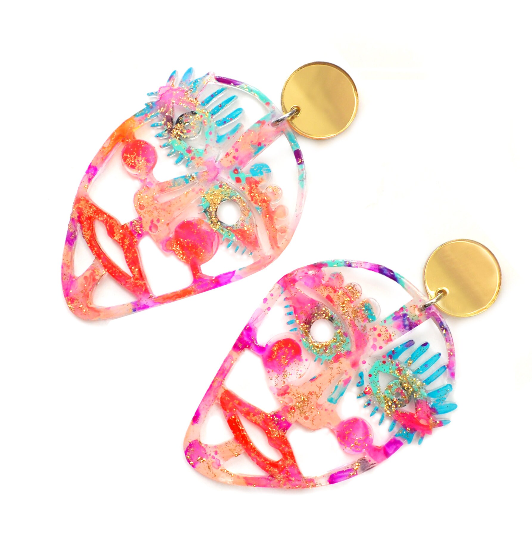 Colorful Face Earring, Vibrant Modern Statement Earring, Watercolor ...