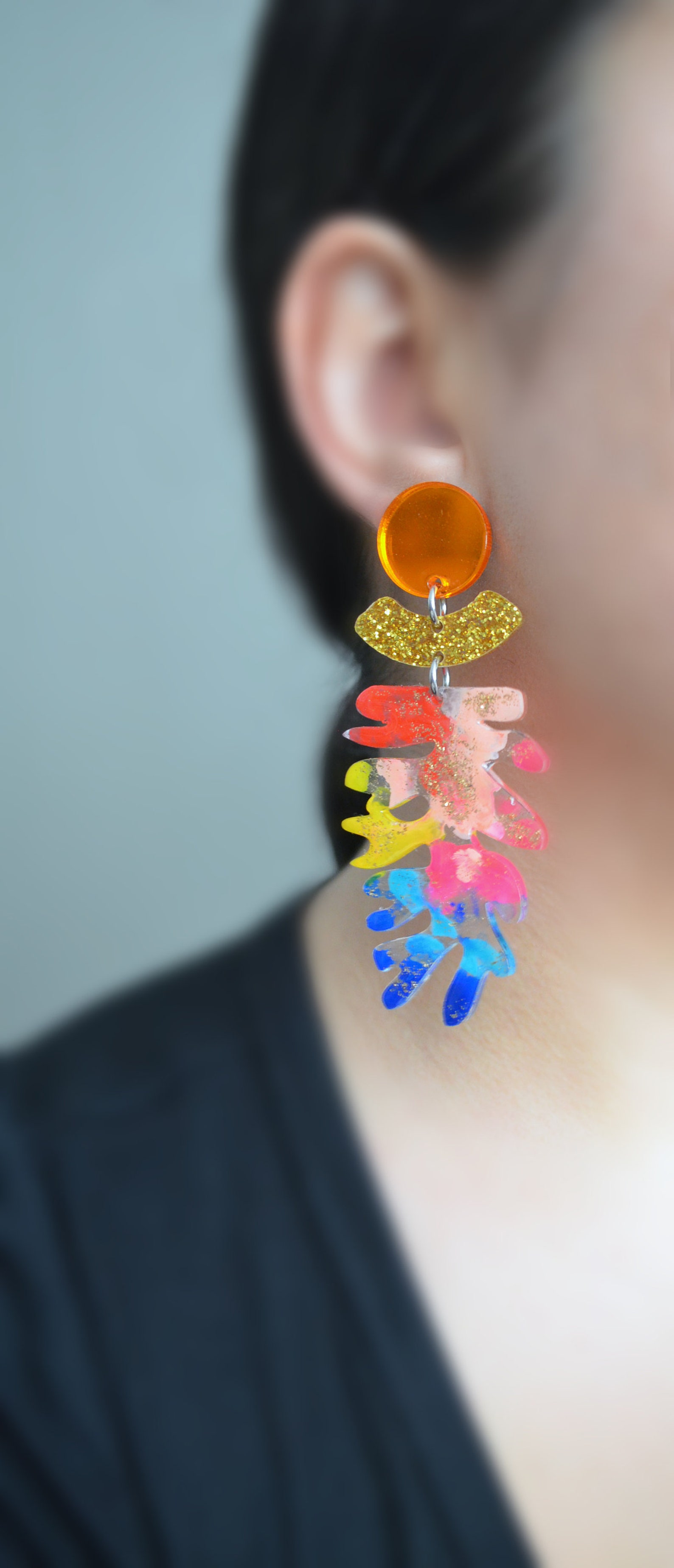 Resin Earrings, Acrylic Statement Earrings, Botanical Earring, Acrylic ...