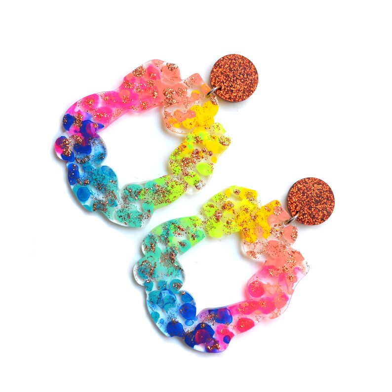 Rainbow Earrings, Large Hoop Earring, Acrylic Earring, Rainbow Earrings ...