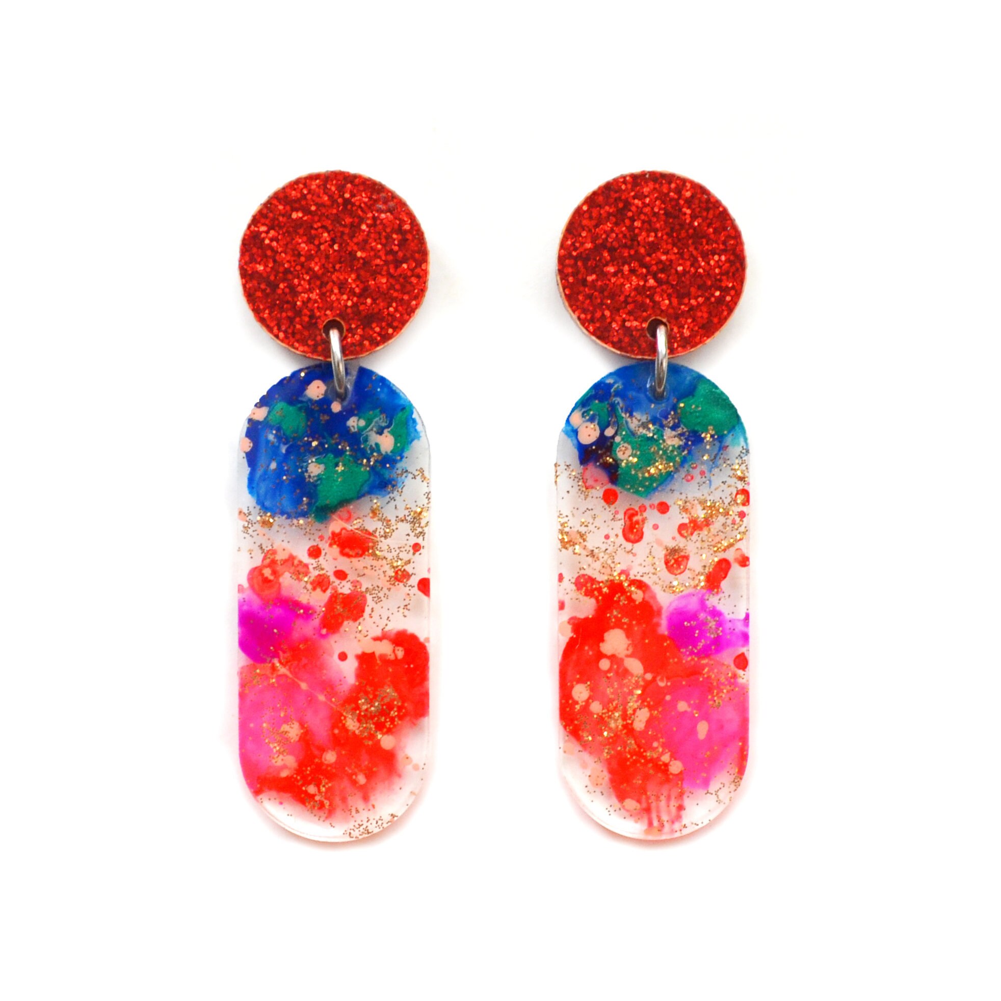 Oval Resin Earrings, Colorful Geometric Earring, Red Statement Earring ...