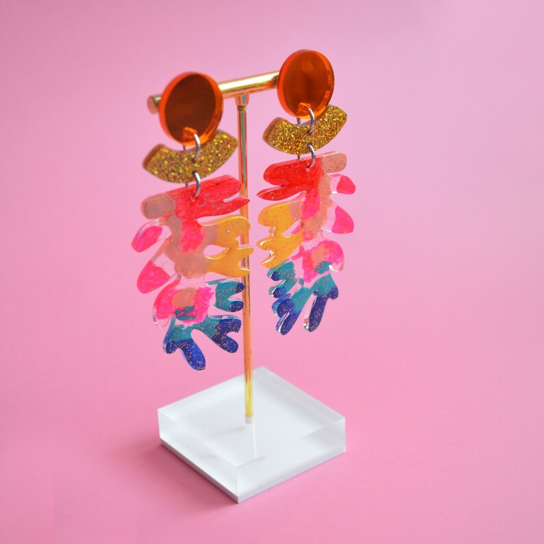 Resin Earrings, Acrylic Statement Earrings, Botanical Earring, Acrylic ...