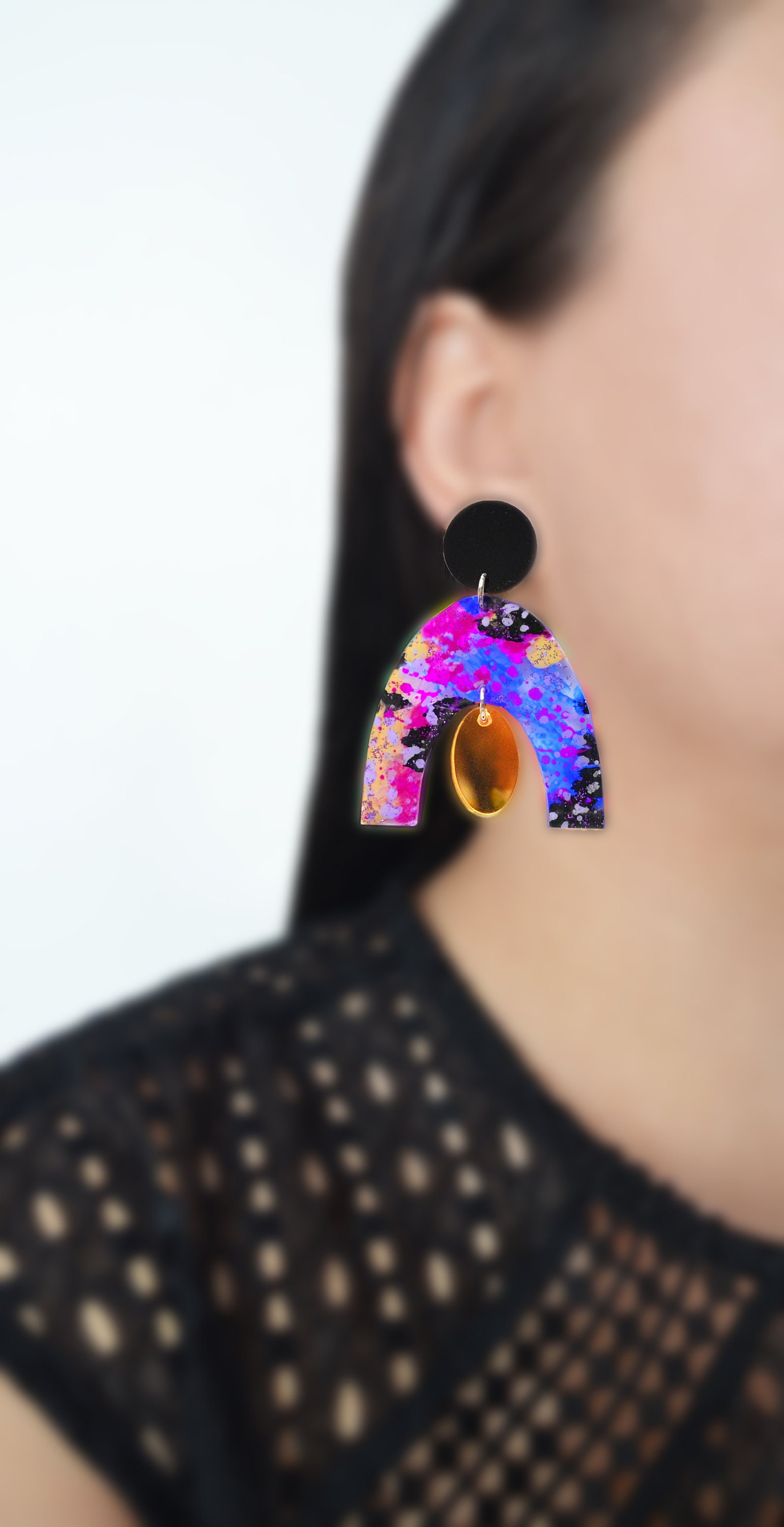 Colorful Arch Earring Abstract Art Geometric Earrings Arch | Etsy