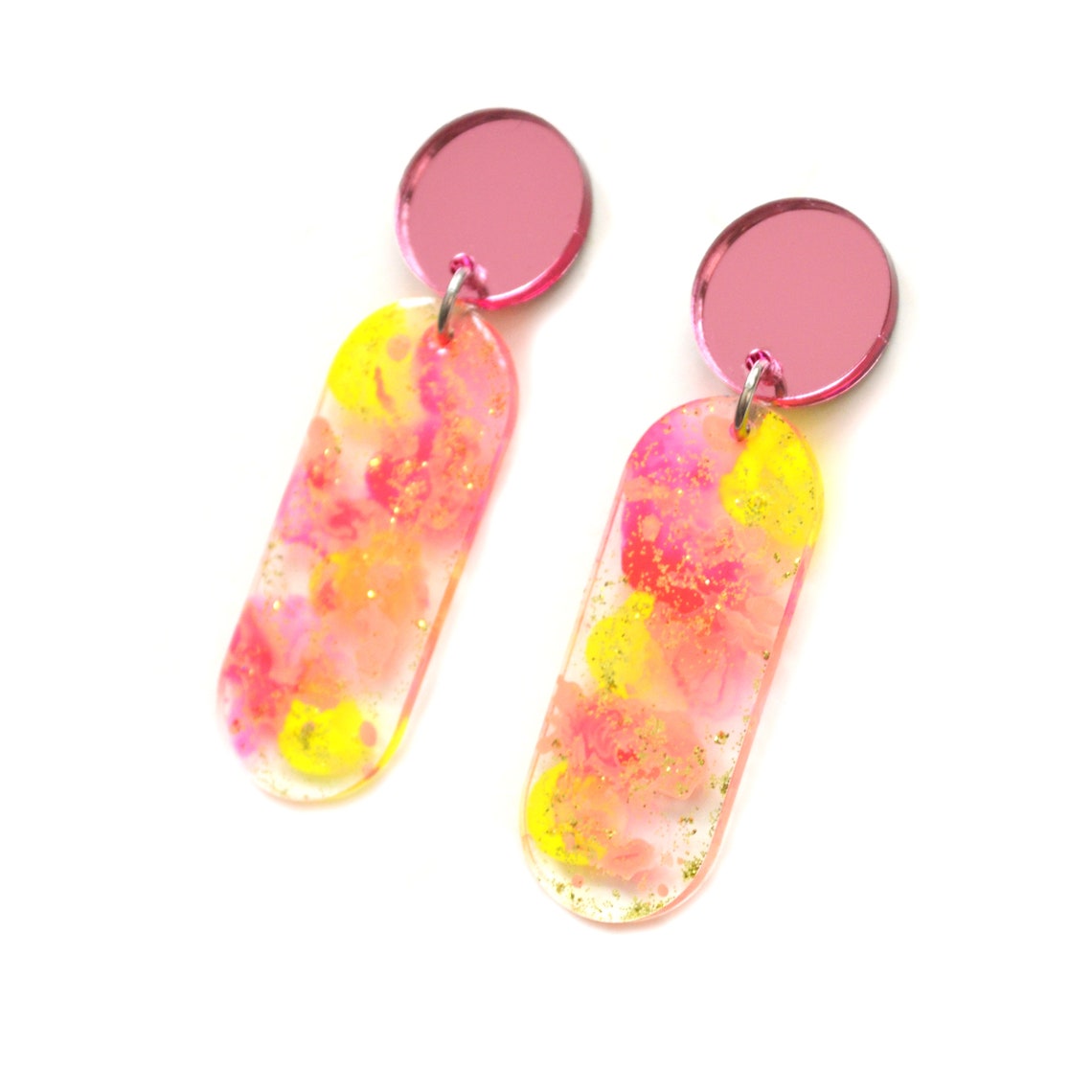 Abstract Art Earring Resin Earrings Pink Earring Dangle - Etsy