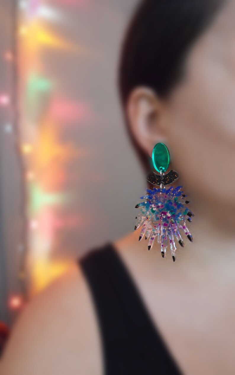 Green Resin Statement Earring Laser Cut Geometric Earring | Etsy