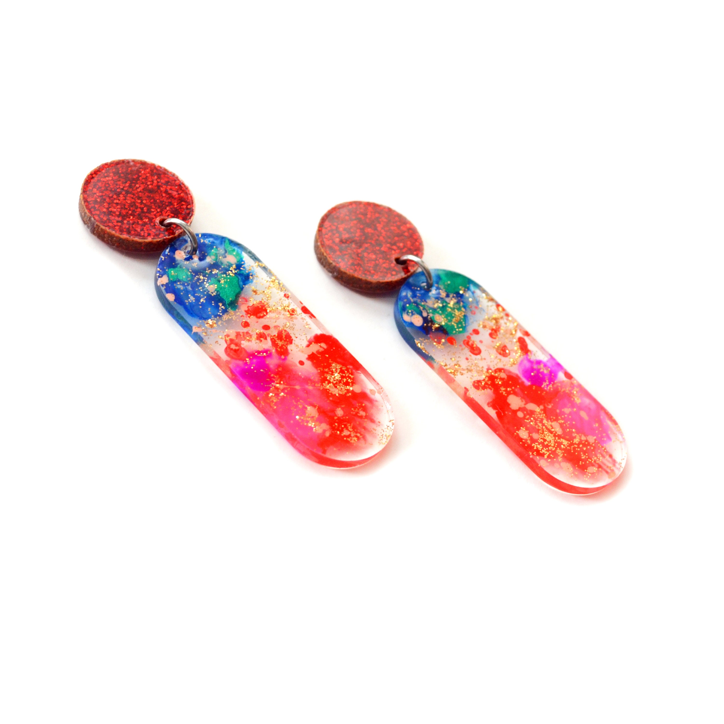 Oval Resin Earrings, Colorful Geometric Earring, Red Statement Earring ...