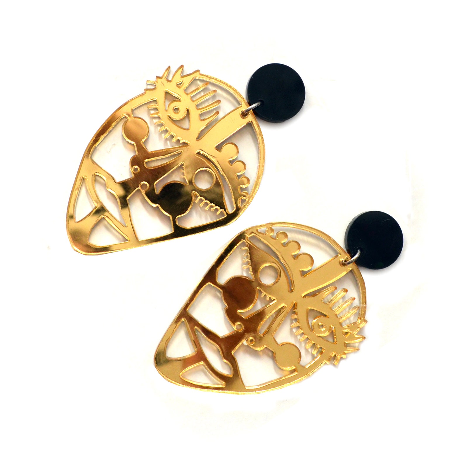Gold Picasso Face Earrings Modern Statement Earrings Large - Etsy