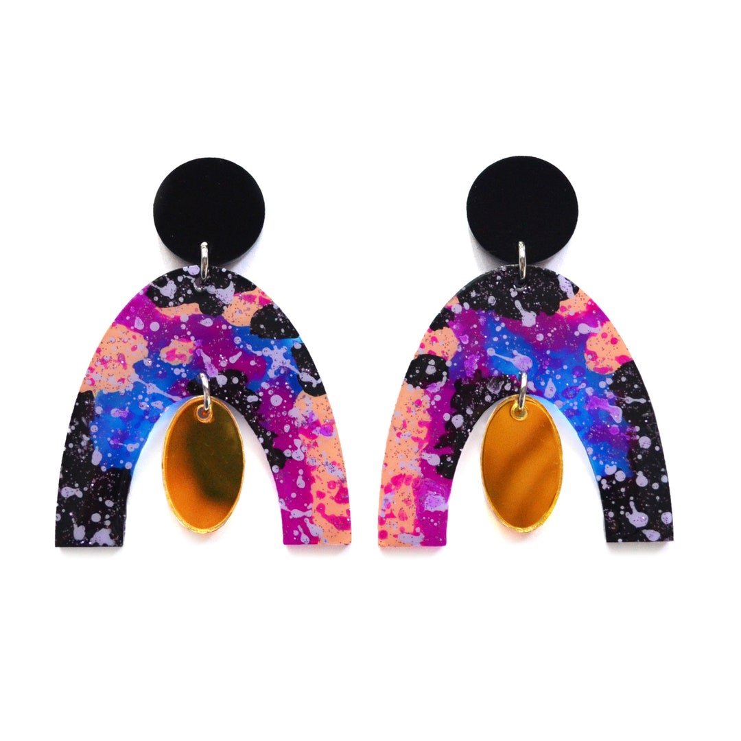 Colorful Arch Earring, Abstract Art Geometric Earrings, Arch Acrylic ...