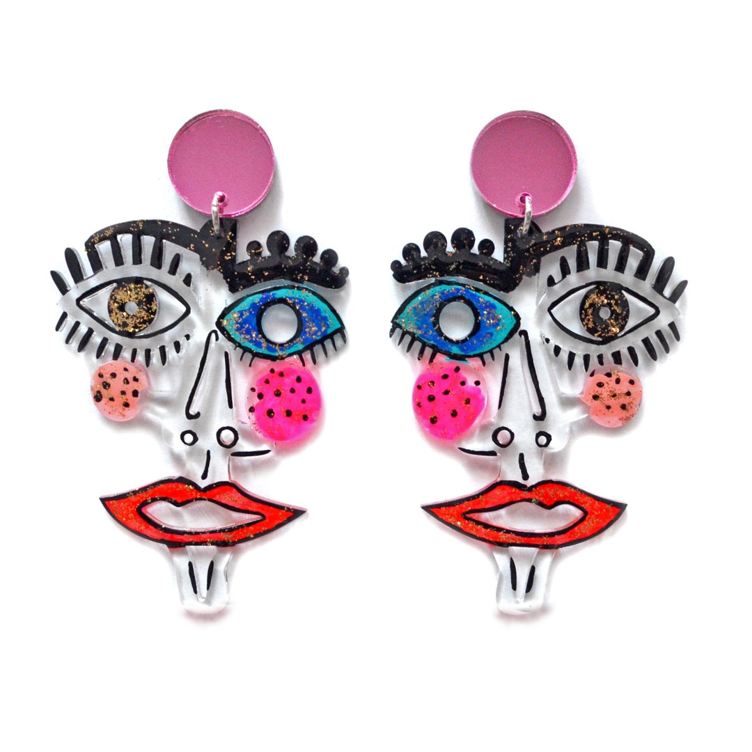 Abstract Face Earrings, Statement Earring, Resin Earrings, Laser Cut ...