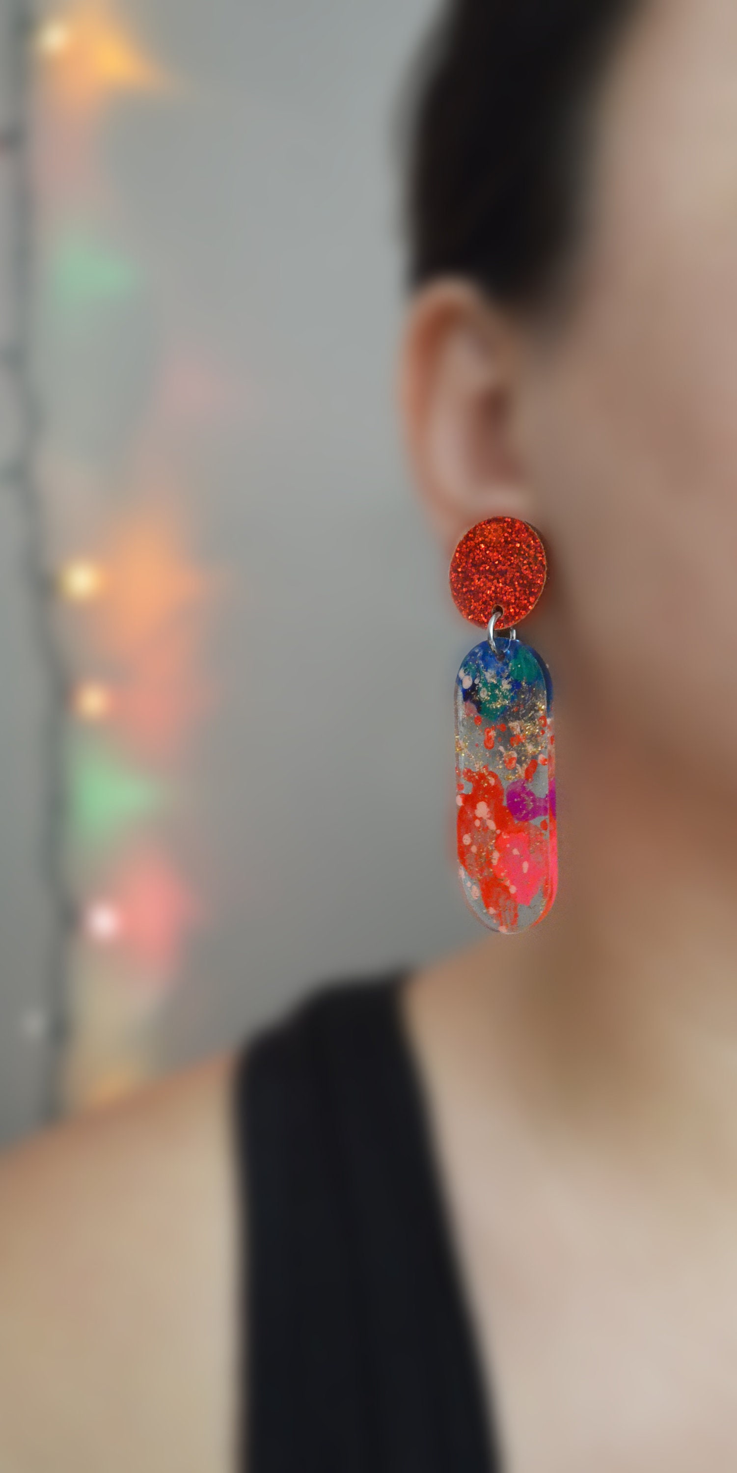 Oval Resin Earrings, Colorful Geometric Earring, Red Statement Earring ...