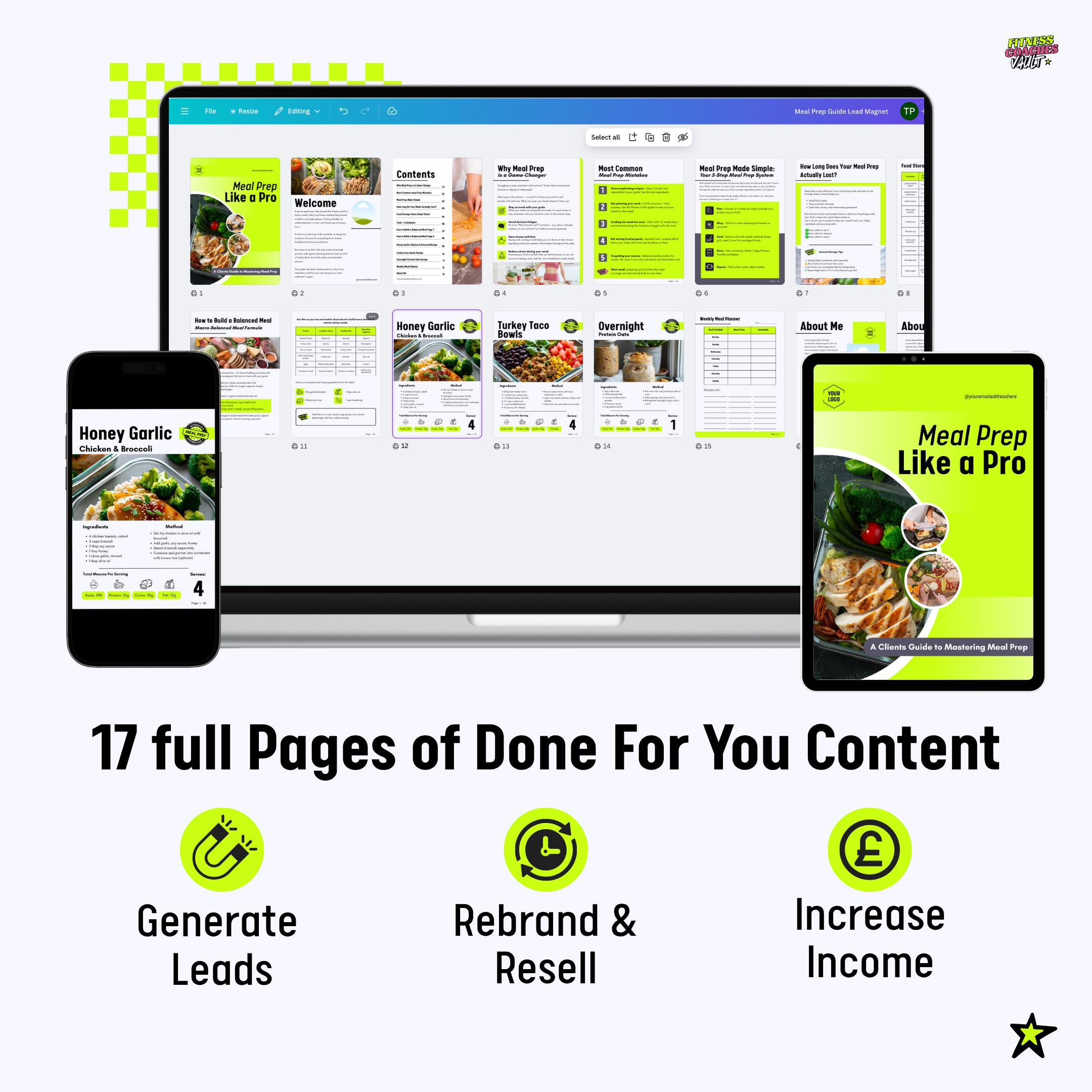 Meal Prep Guide Canva Template: High Protein Recipes for Coaches ...