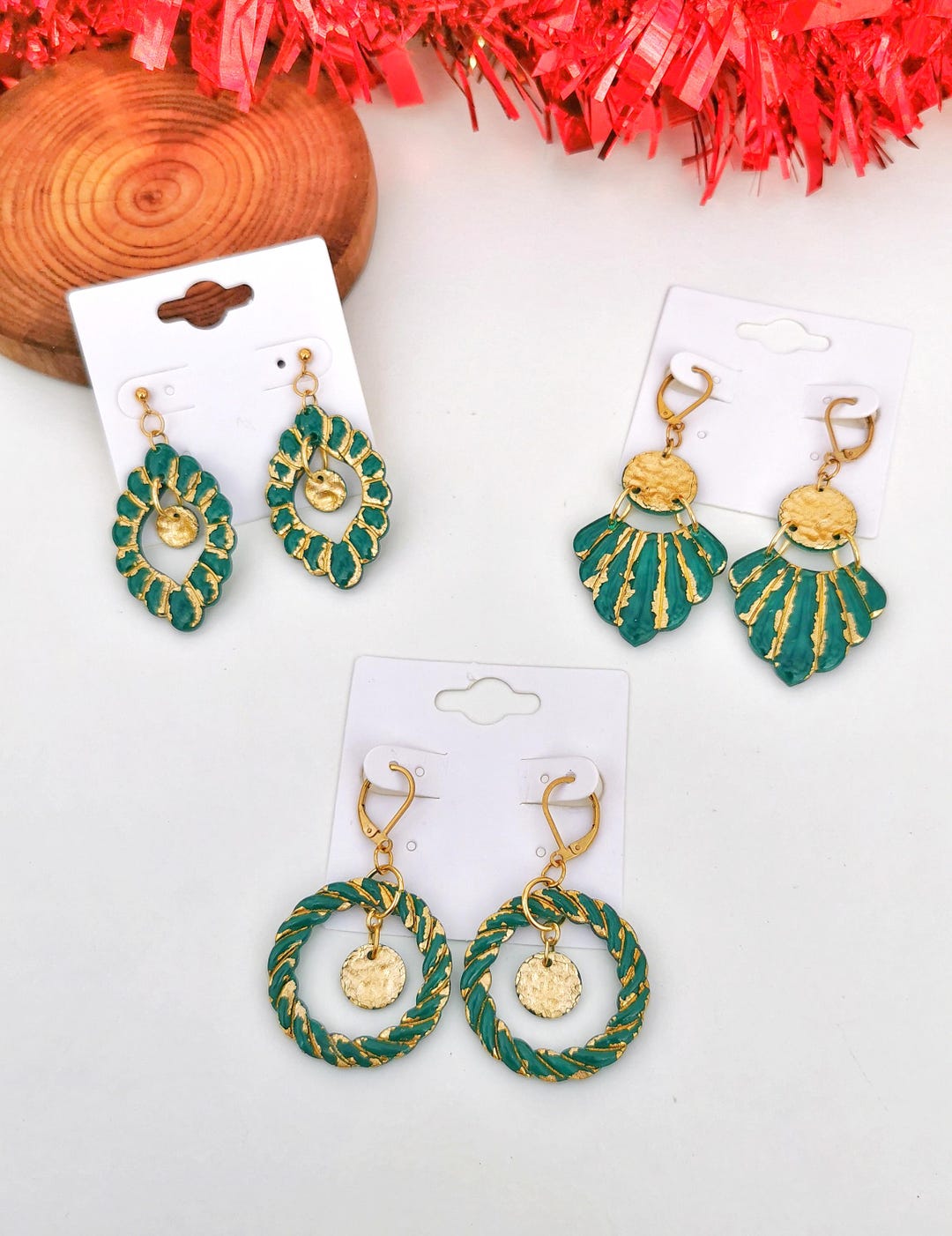 Green and Gold Christmas Collection - Polymer Clay and Stainless Steel ...