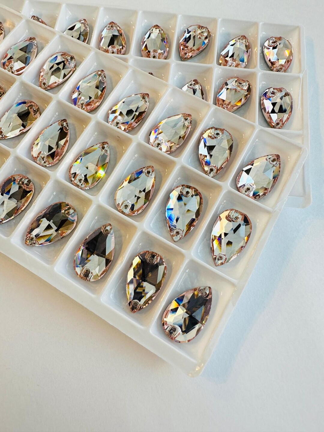 BUY 1 GET 1 FREE 3230 Light Peach Teardrop / Pear Sew on Glass Flatback ...
