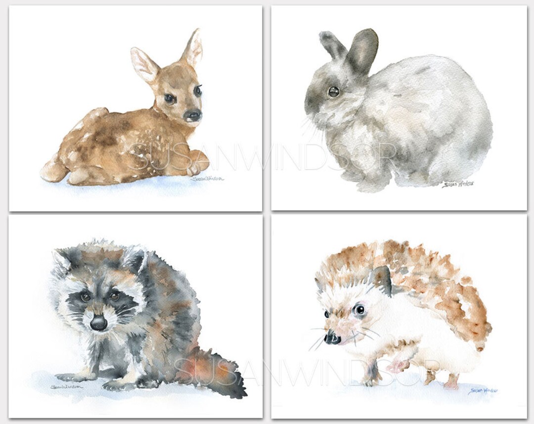 Woodland Animal Watercolor Art Prints Set of 4 Unframed - Etsy