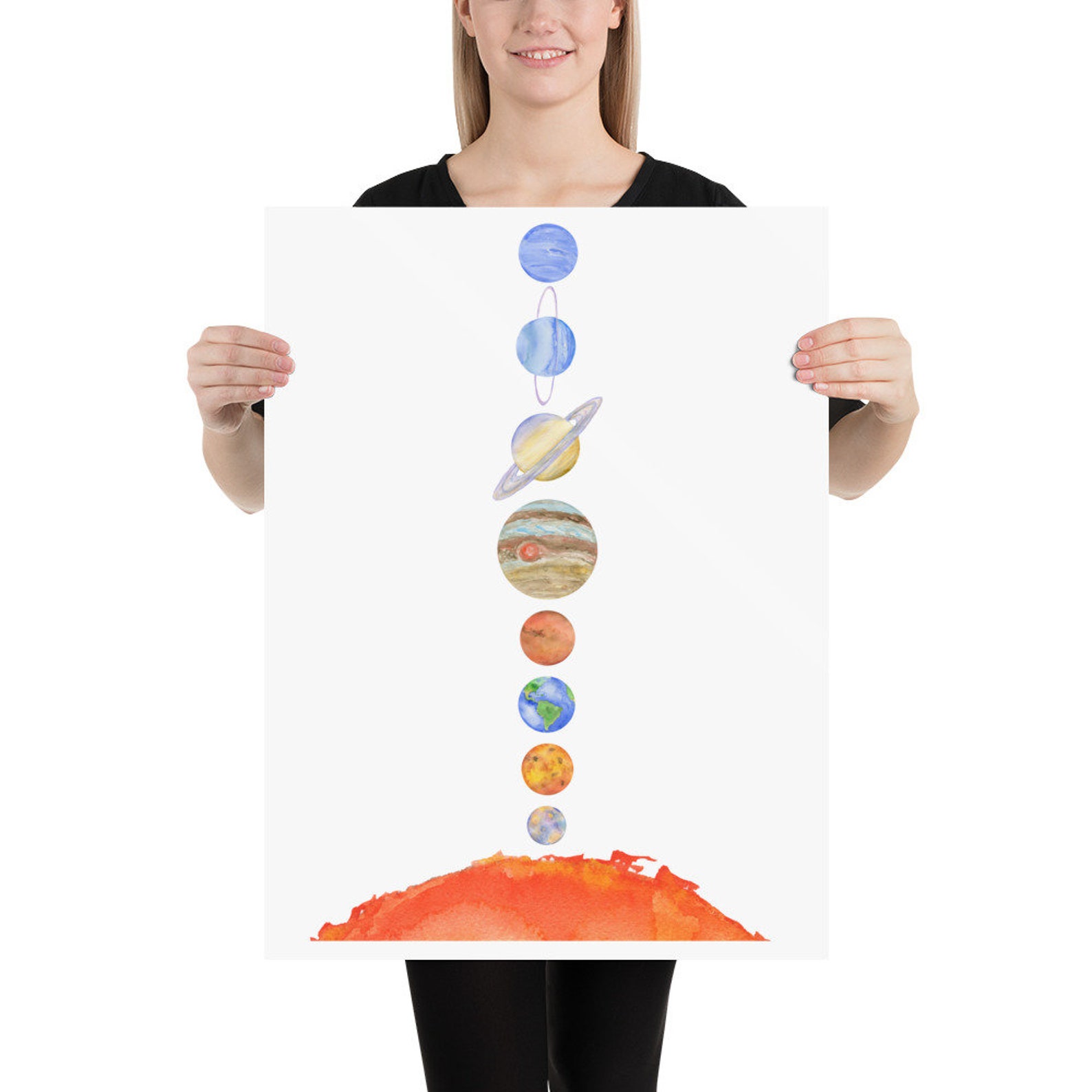 Solar System Watercolor Art Print Large Poster Print - Etsy