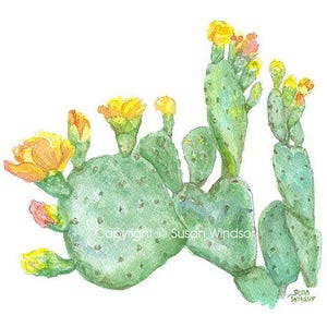 Prickly Pear Cactus Watercolor Painting Giclee Print - Cacti Art ...