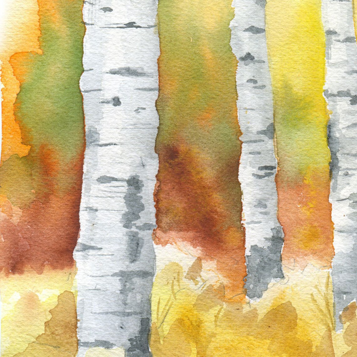 Birch Trees Watercolor Painting Greeting Card 5 X 7 - Etsy