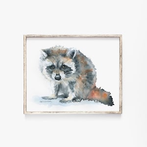 Raccoon Watercolor Painting Giclee Print Nursery Art Woodland Animal ...