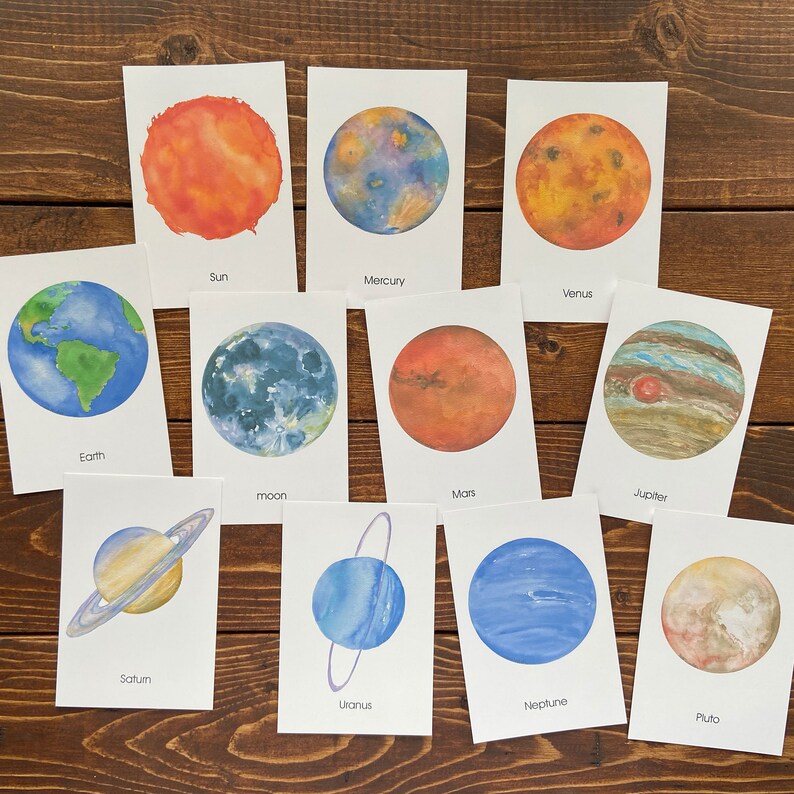 Solar System Watercolor Cards - Outer Space Wall Art Flash Cards - Etsy