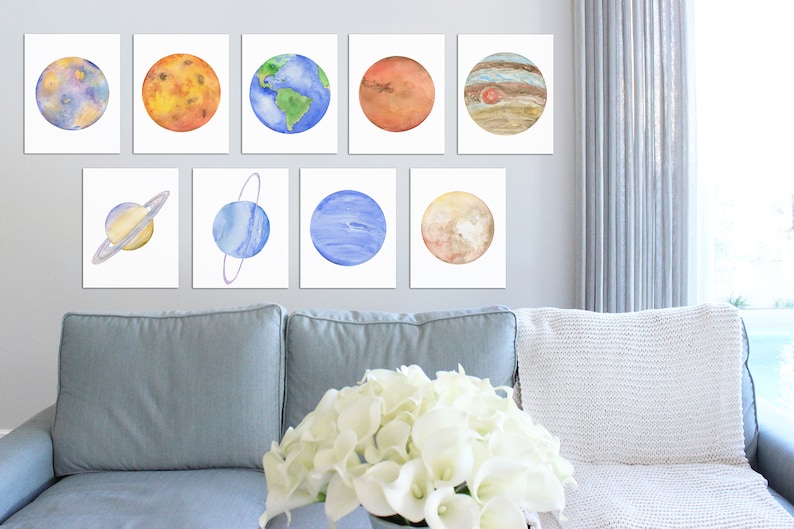 Watercolor Planets Art Prints - Set of 9 - Solar System Artwork ...