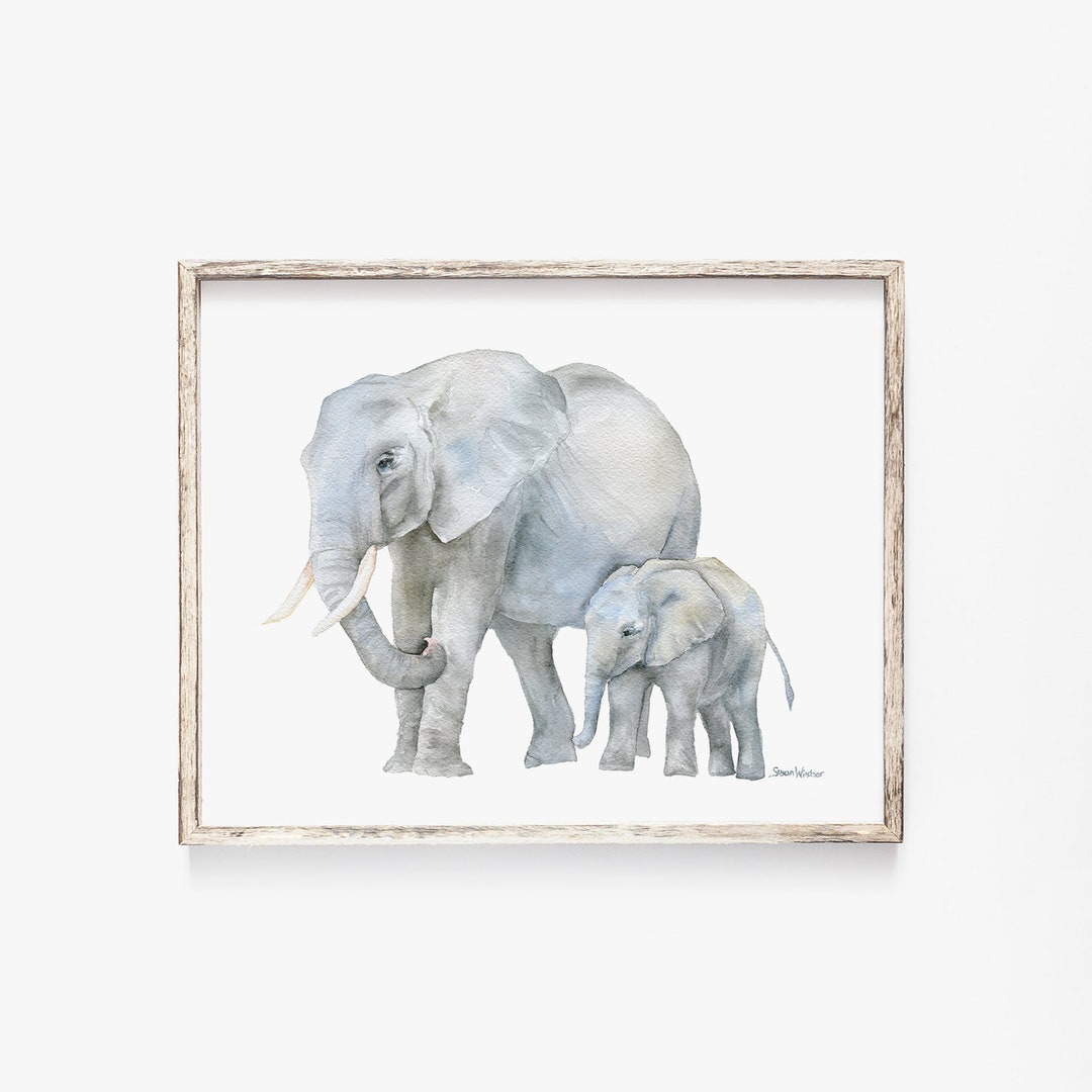 Mother and Baby Elephants Watercolor Print UNFRAMED - Etsy
