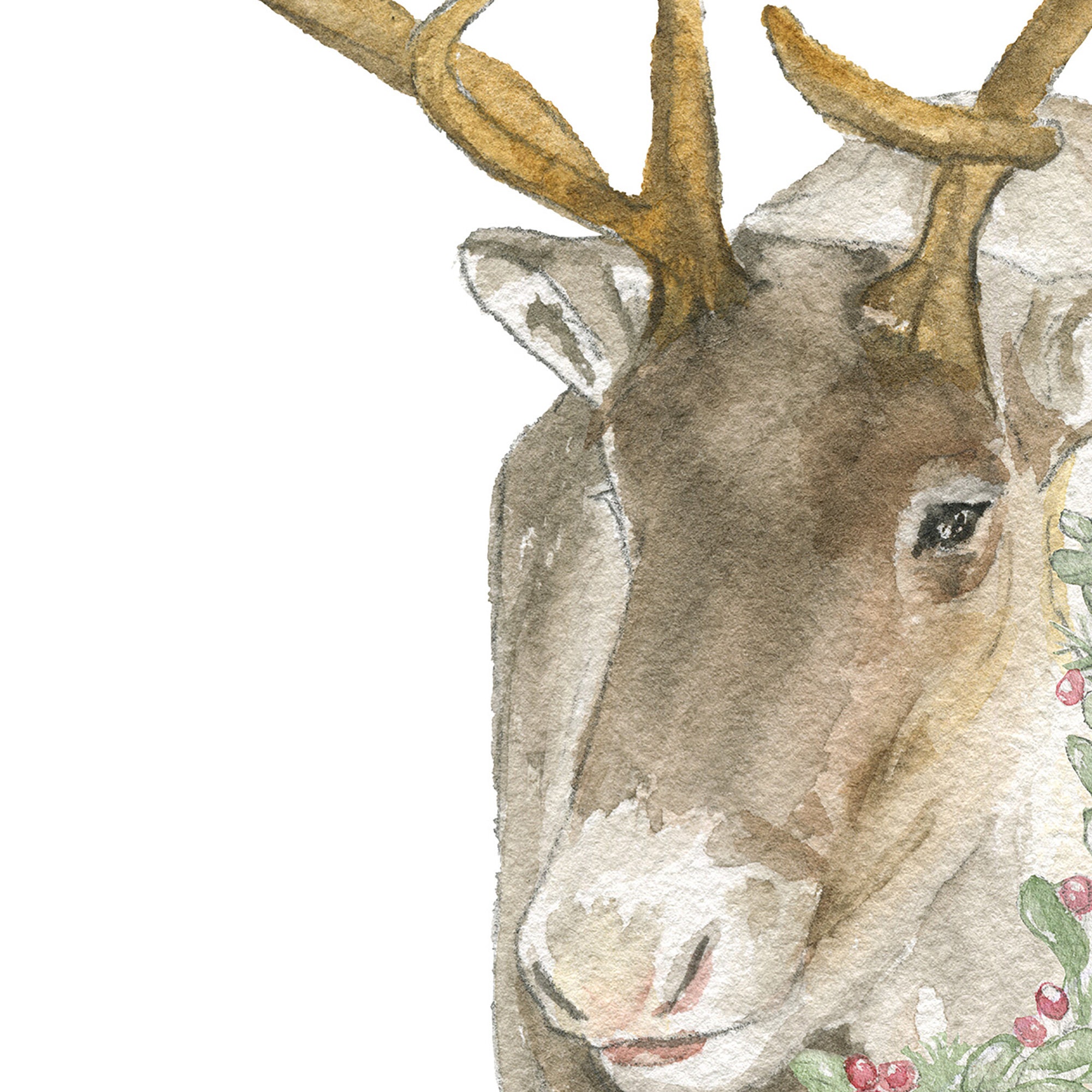 Christmas Caribou Watercolor Painting Fine Art Giclee Print ...
