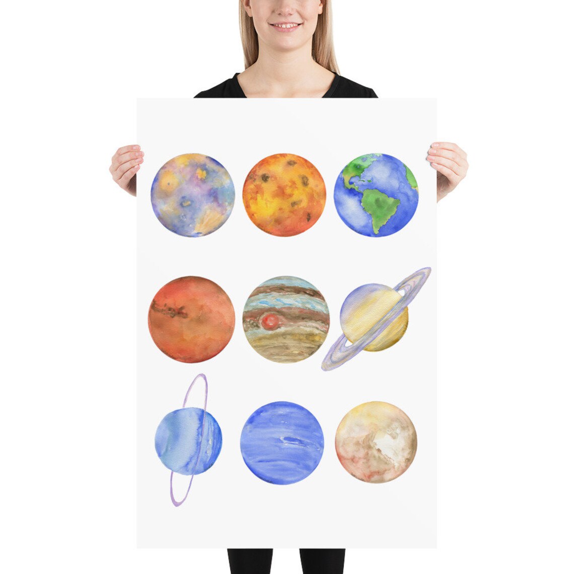 Watercolor Planets Large Art Print Poster Solar System - Etsy