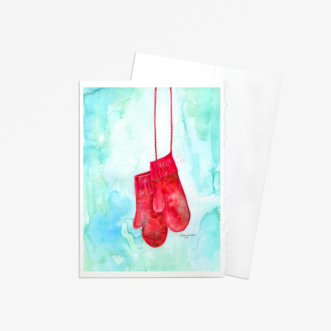 Red Mittens Watercolor Christmas Card Set - Etsy