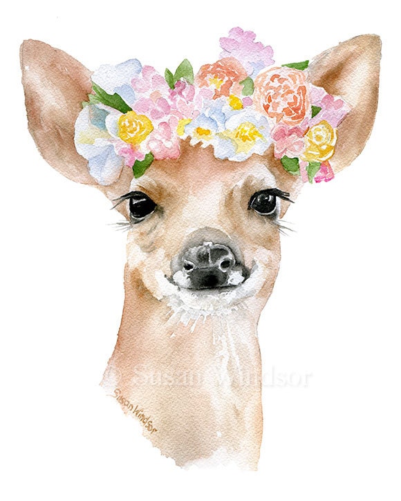 Watercolor Animal Floral Art Prints Set of 4 Deer Fox - Etsy Hong Kong