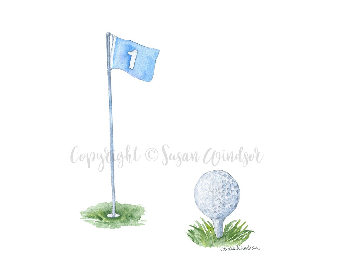 Golf Watercolor Painting Giclee Print Flag and Golf Ball - Etsy