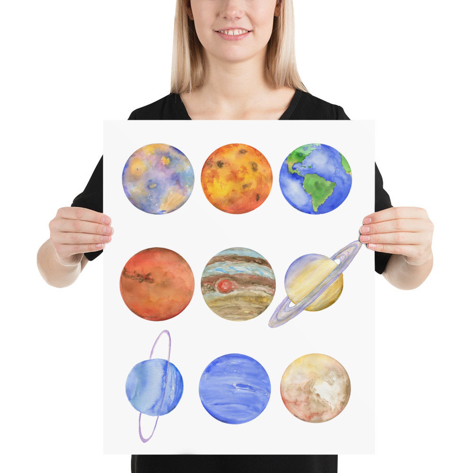 Watercolor Planets Large Art Print Poster Solar System - Etsy