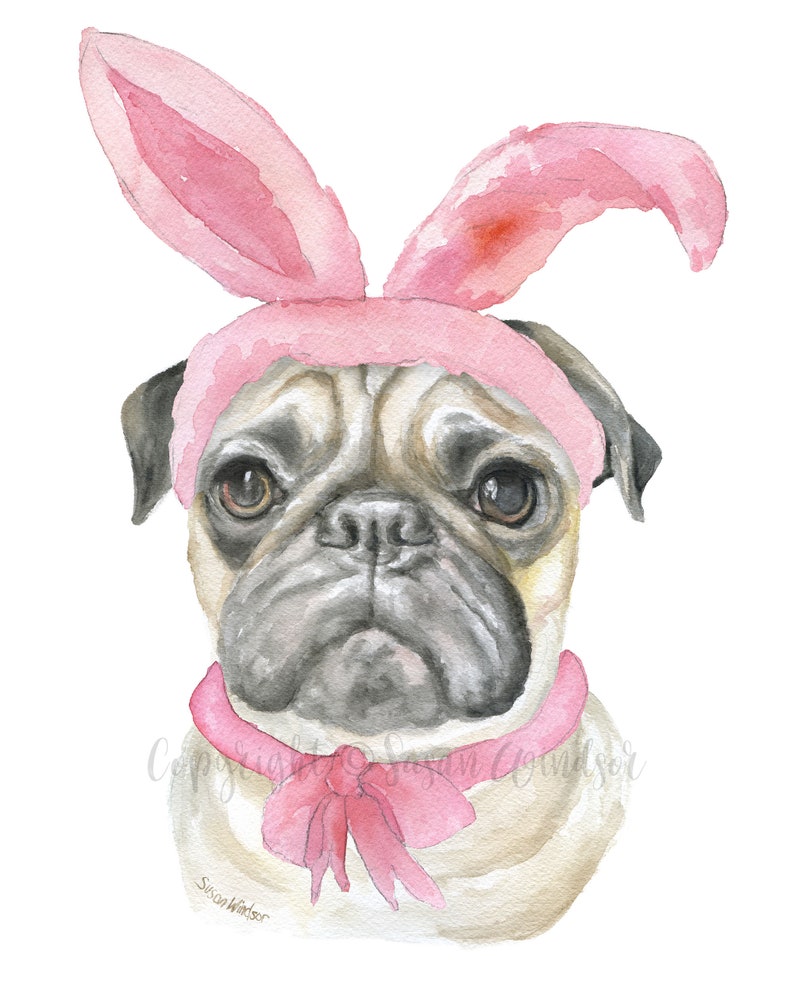 Easter Pug With Bunny Ears Fine Art Giclee Print Reproduction - Etsy