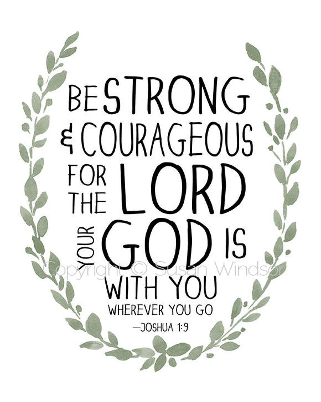 Be Strong and Courageous Typography and Watercolor Print - 8 X 10 / 8 ...