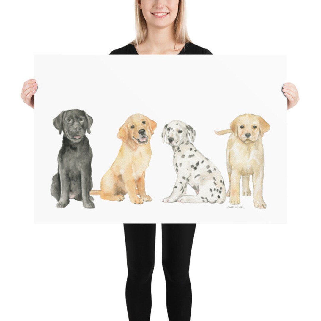 Puppy Dogs Line up Watercolor Large Poster Print -- Puppies Nursery Art ...
